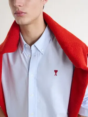 AMI Paris Logo-embroidered Cotton Oxford Shirt