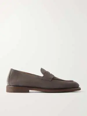 Brunello Cucinelli Suede Penny Loafers - Brown