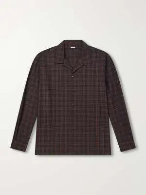 A.PRESSE Camp-collar Checked Silk Shirt - Brown