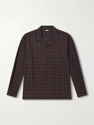 A.PRESSE Camp-collar Checked Silk Shirt - Brown