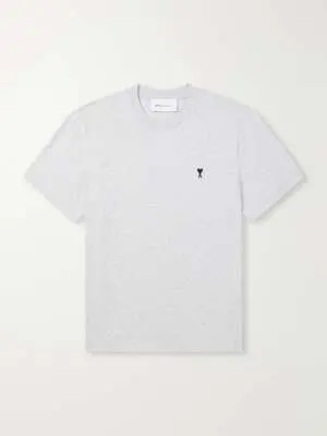 AMI Paris Logo-embroidery Cotton-jersey T-shirt - Gray