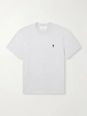AMI Paris Logo-embroidery Cotton-jersey T-shirt - Gray