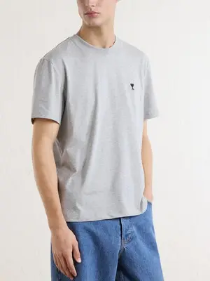 AMI Paris Logo-embroidery Cotton-jersey T-shirt - Gray