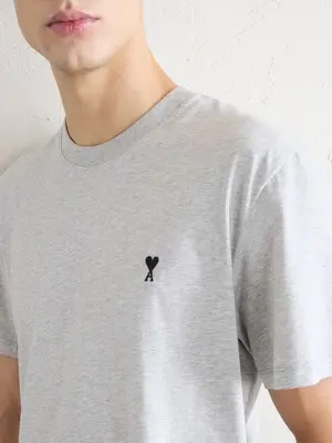 AMI Paris Logo-embroidery Cotton-jersey T-shirt - Gray