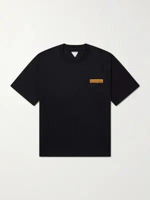 Bottega Veneta Intrecciato Suede-trimmed Cotton-jersey T-shirt - Black