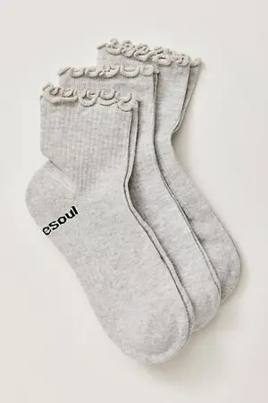DOUBLESOUL Ruffle Quarter Sock Pack - Grey