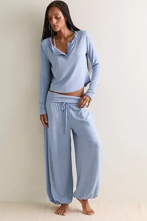Free People Dream State Wide Leg Joggers - Soft Chambray
