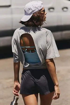 Free People Accelerate Open-back Tee - Heather Grey