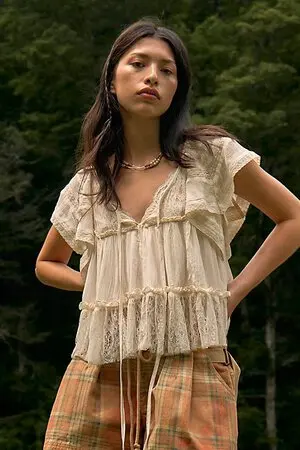 Free People Teddy Top With Lace And Tiered Silhouette - Ivory