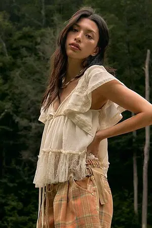 Free People Teddy Top With Lace And Tiered Silhouette - Ivory