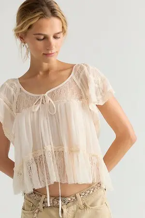 Free People Tiered Lace Detail Top - Ivory