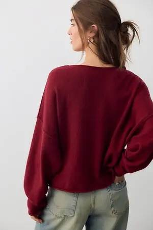 Free People See Me V-neck Pullover - Cabernet