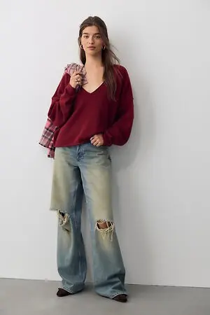 Free People See Me V-neck Pullover - Cabernet