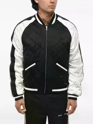Palm Angels Quilted Bomber Jacket With Embroidery - Black
