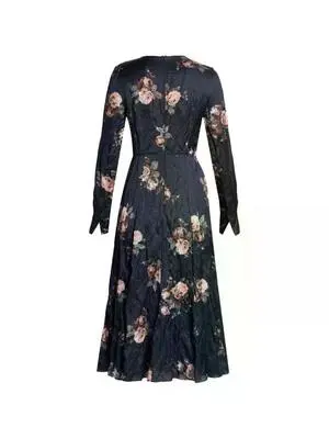 Erdem Floral Pattern Textured Long Sleeve Dress