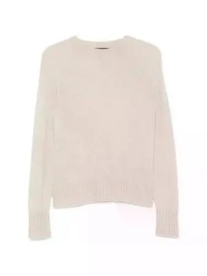 ARAGONA Ribbed-trim Crew Neck Sweater - Neutrals