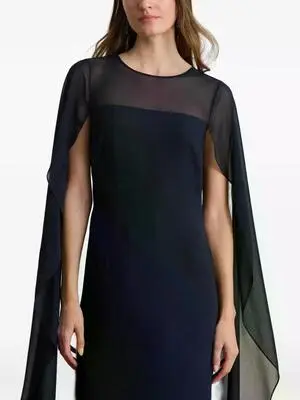 Ralph Lauren Cape Overlay Georgette Gown - Blue
