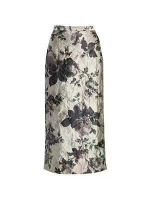Erdem Floral-print Crinkled Midi Skirt - Neutrals