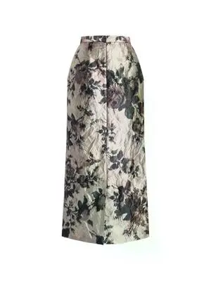 Erdem Floral-print Crinkled Midi Skirt - Neutrals