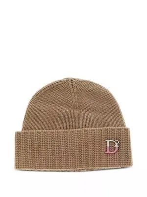 Dsquared2 Logo-plaque Ribbed-knit Beanie Hat - Brown