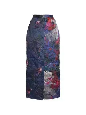 Erdem Archive Patchwork Crinkled Midi Skirt - Blue