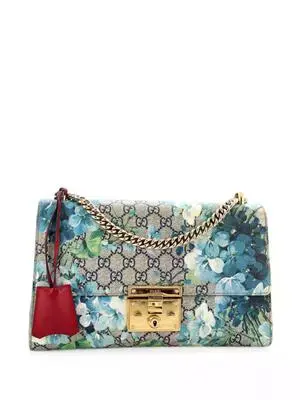 Gucci Padlock Blooms Print Gg Coated Canvas Medium Shoulder Bag - Blue
