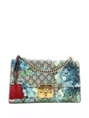 Gucci Padlock Blooms Print Gg Coated Canvas Medium Shoulder Bag - Blue
