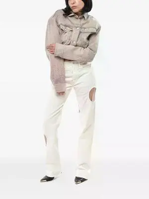 Off-White Rhinestone Embellished Cropped Denim Jacket