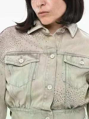 Off-White Rhinestone Embellished Cropped Denim Jacket