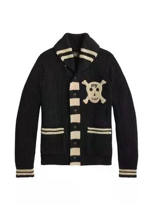 Ralph Lauren Skull Patch Shawl Collar Cardigan - Black