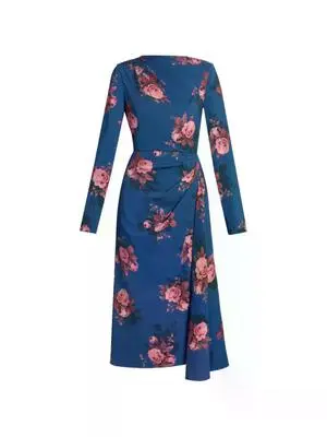 Erdem Floral-print Draped Dress - Blue