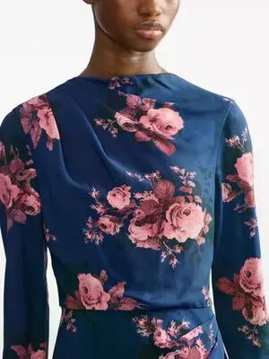 Erdem Floral-print Draped Dress - Blue