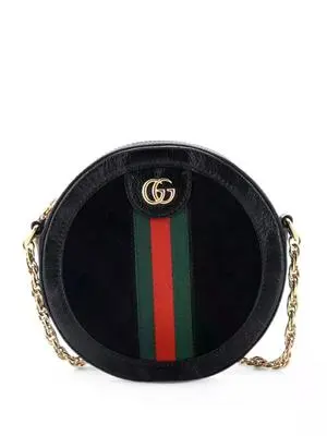 Gucci Ophidia Round Shoulder Bag Suede Mini Crossbody Bag - Black