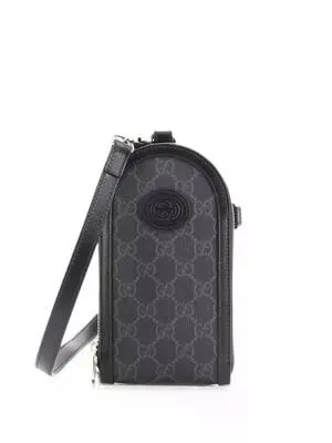 Gucci Interlocking G Patch Phone Gg Coated Canvas Mini Crossbody Bag - Black