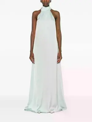 THE ARCHIVIA Riviera Feather-trim Halterneck Maxi Dress