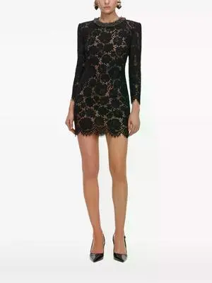 SELF-PORTRAIT Lace Long Sleeve Mini Dress With Beaded Embellishments