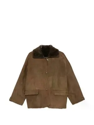 LISKA Shearling-collar Button-fastening Jacket - Brown