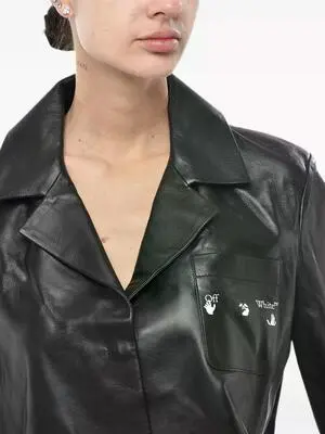 Off-White Leather Bowling Shirt With Snap Buttons