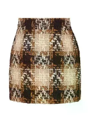 Saint Laurent Checked Tweed Skirt - Brown