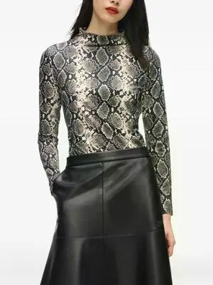 Karl Lagerfeld Snake Print Mock Neck Long Sleeve Top