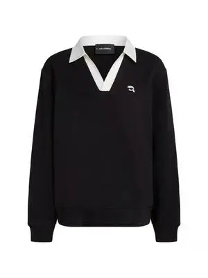 Karl Lagerfeld V-neck Sweatshirt With Logo Patch - Black