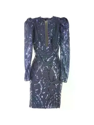 GEMY MAALOUF Sequin-embellished Puff-shoulder Dress - Blue