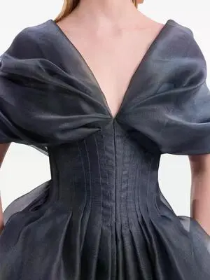GEMY MAALOUF Draped V-neck Gown With Off-the-shoulder Sleeves