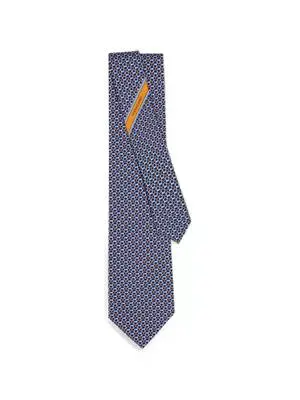 FERRAGAMO Gancini Links Print Silk Neck Tie - Blue