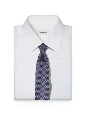 FERRAGAMO Gancini Links Print Silk Neck Tie - Blue