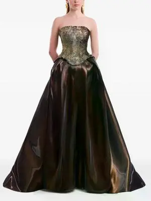 GEMY MAALOUF Embellished Strapless Gown - Brown
