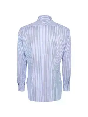 BARBA NAPOLI Vertical-stripe Long-sleeve Cotton Shirt - Blue