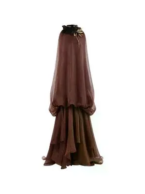GEMY MAALOUF Pleated Ruffle Tiered Dress - Brown