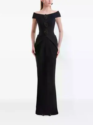 GEMY MAALOUF Floral-embellished Off-shoulder Dress - Black