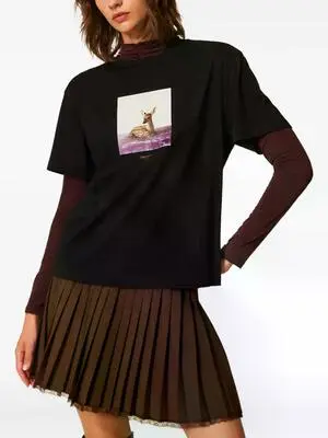 TWINSET Graphic Print Crewneck Cotton T-shirt